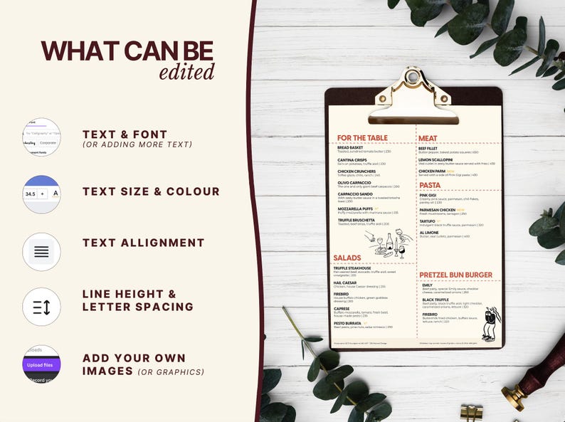 Editable Restaurant Two Page Menu Template, Yellow Red Customisable ...
