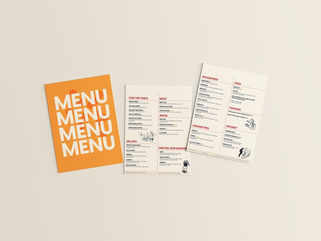 Editable Restaurant Two Page Menu Template, Yellow Red Customisable ...