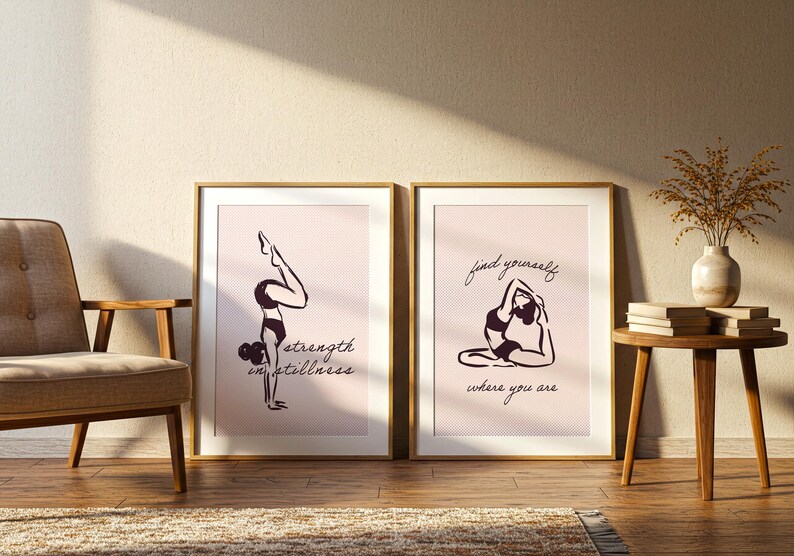 Minimalist Yoga Pose Print Set of Two, Inspirational Wall Quotes ...