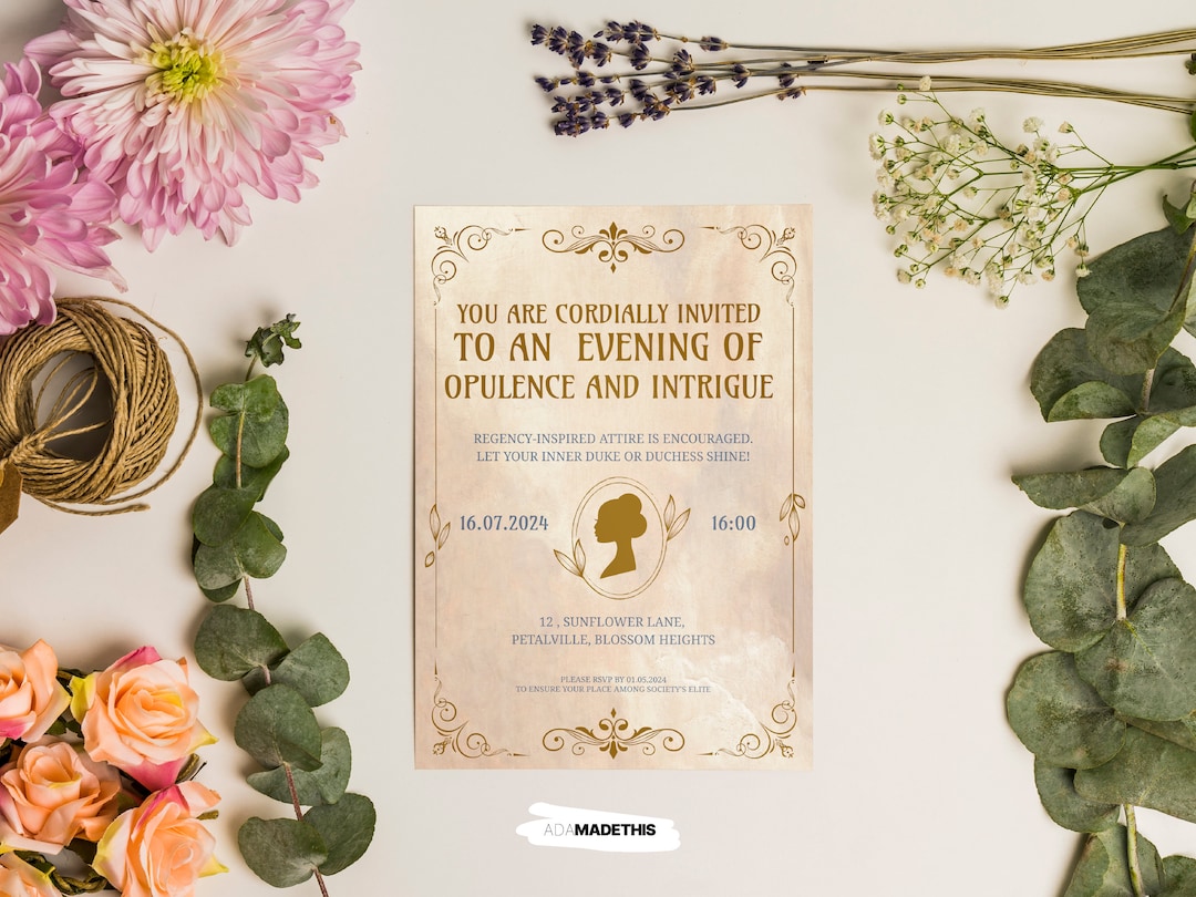 Bridgerton Themed Party Invite, Elegant Art Deco Ball Soiree Society ...