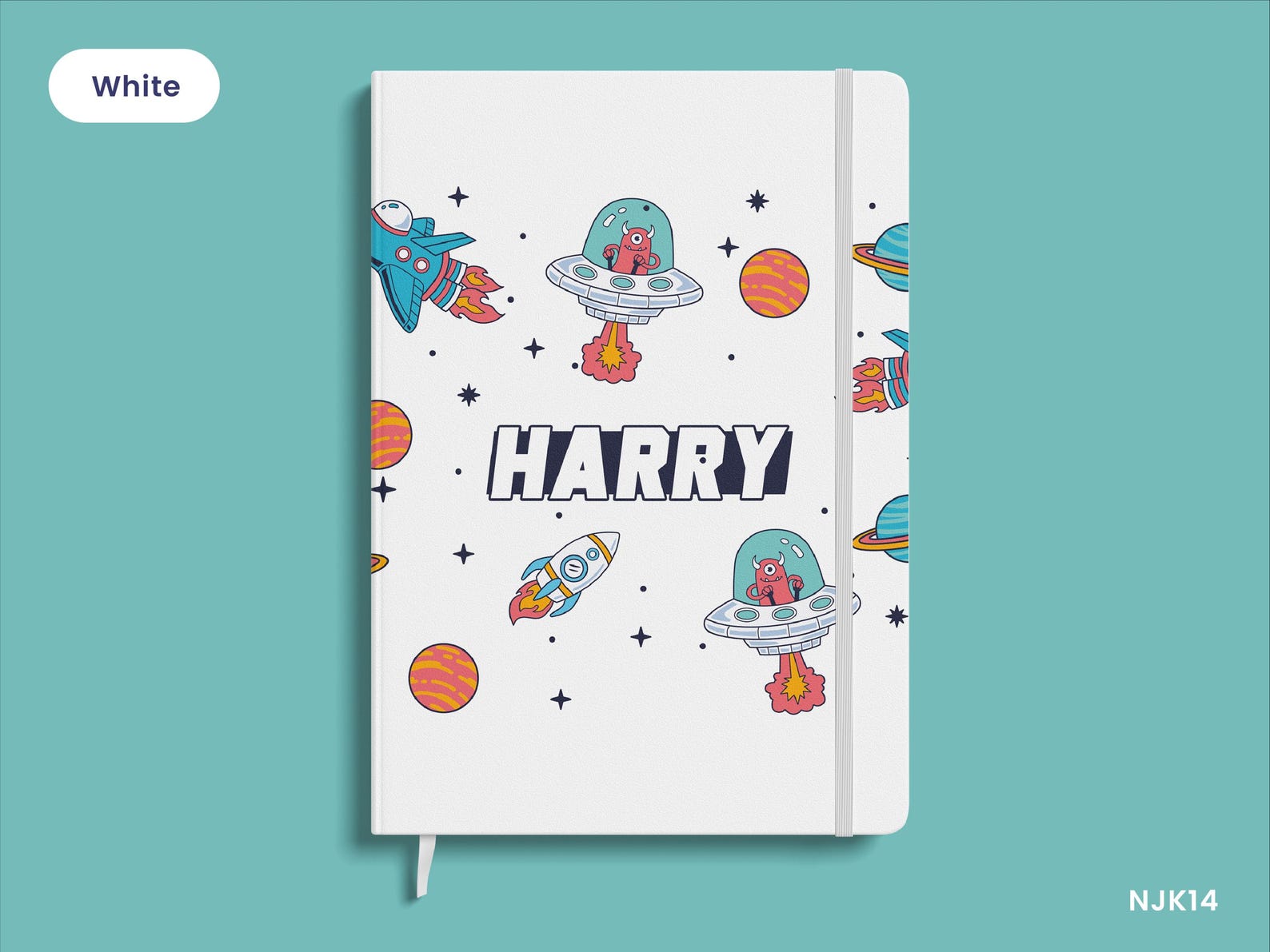 Personalised Space Aliens A5 Notebook - Custom Name Journal for Kids ...