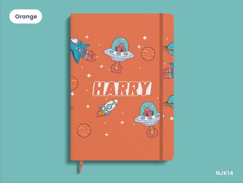 Personalised Space Aliens A5 Notebook - Custom Name Journal for Kids ...
