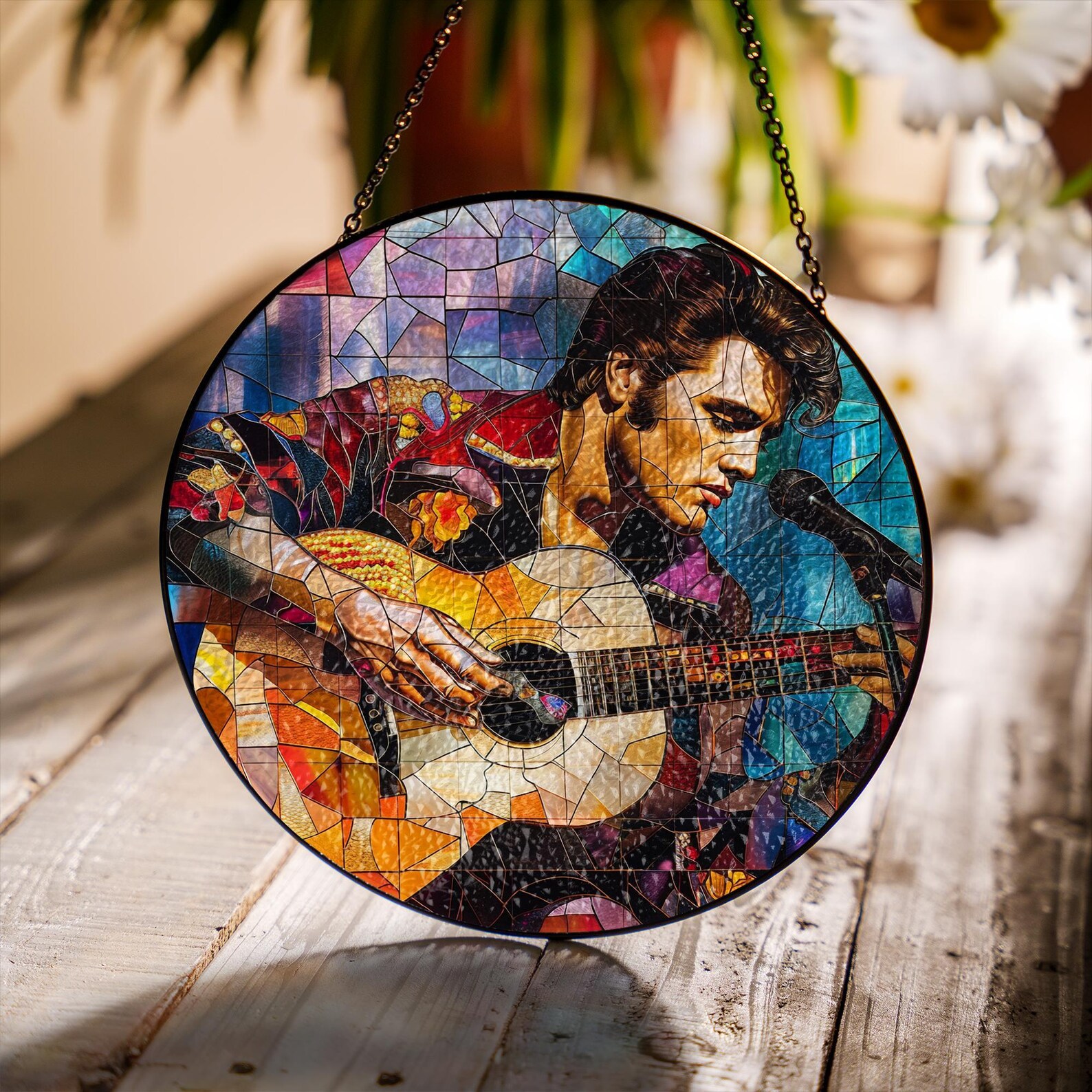 Elvis Presley Stained Glass Suncatcher, the King of Rock Decor, Vintage ...