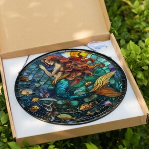 Mermaid Stained Glass Suncatcher, Mermaid With Fish, Handmade Ocean ...