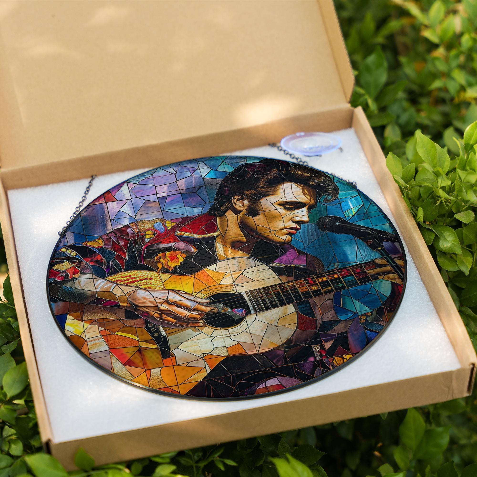 Elvis Presley Stained Glass Suncatcher, the King of Rock Decor, Vintage ...