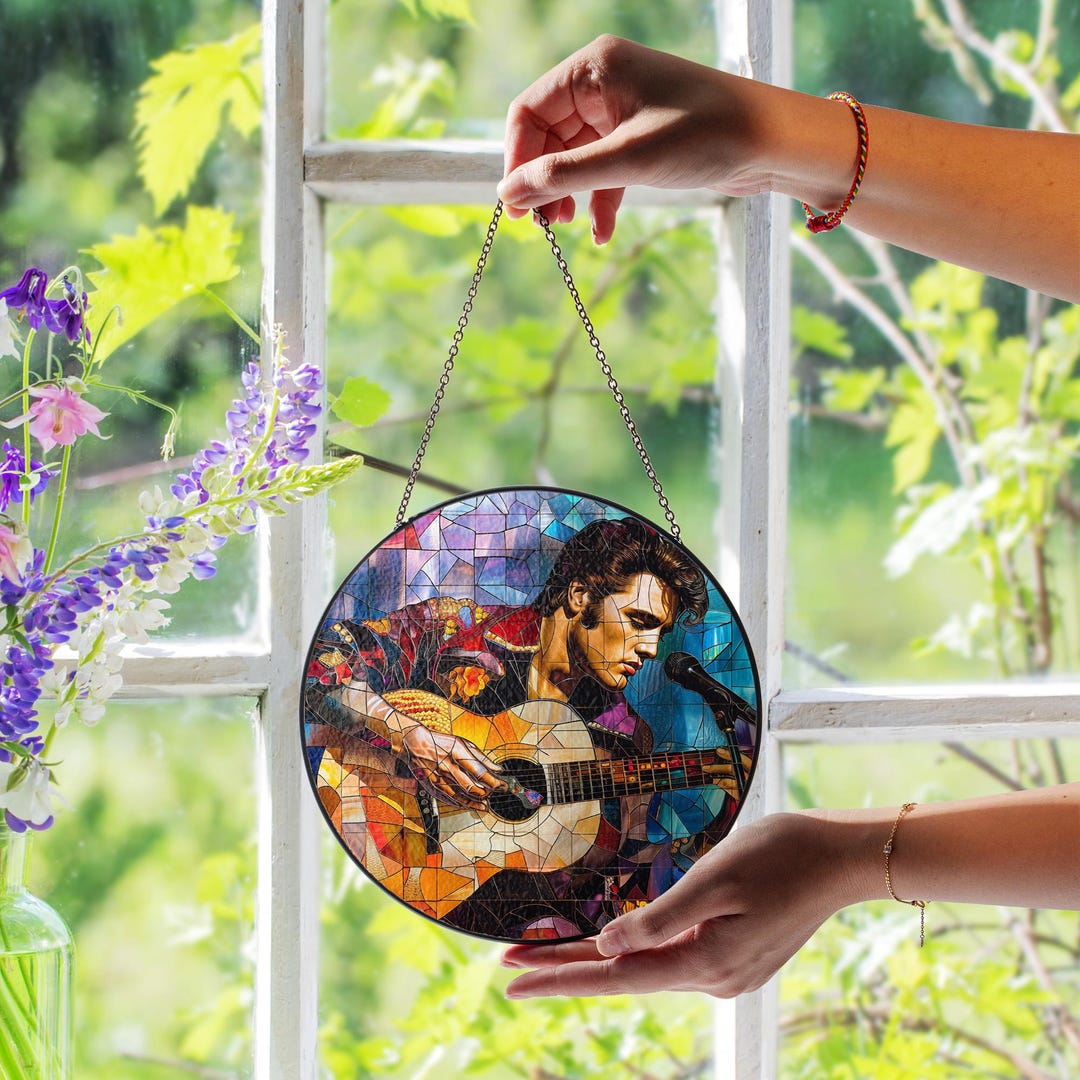 Elvis Presley Stained Glass Suncatcher, the King of Rock Decor, Vintage ...