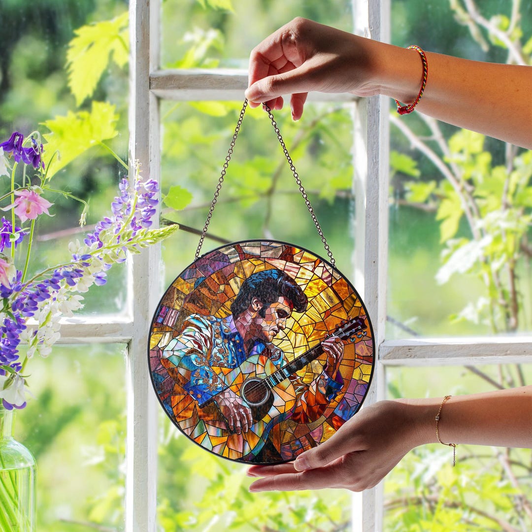 Elvis Presley Stained Glass Suncatcher, Rock and Roll Window Decor, the ...