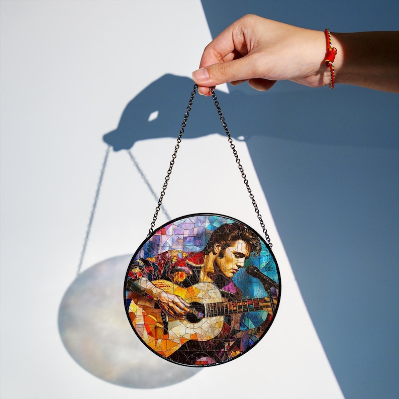Elvis Presley Stained Glass Suncatcher, the King of Rock Decor, Vintage ...