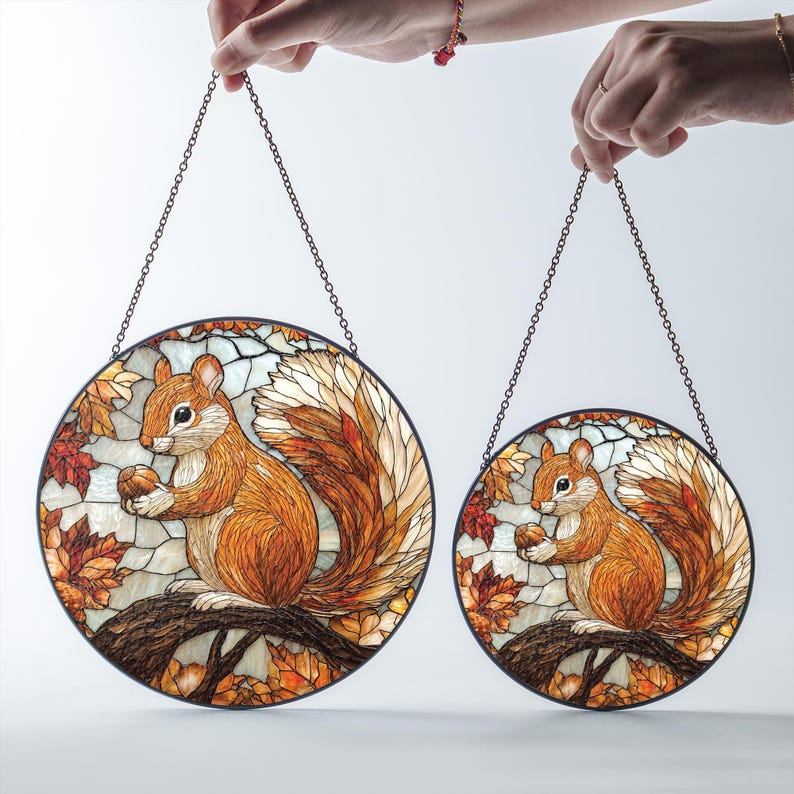 Squirrel Stained Glass Suncatcher, Stained Glass Squirrel, Red Squirrel ...