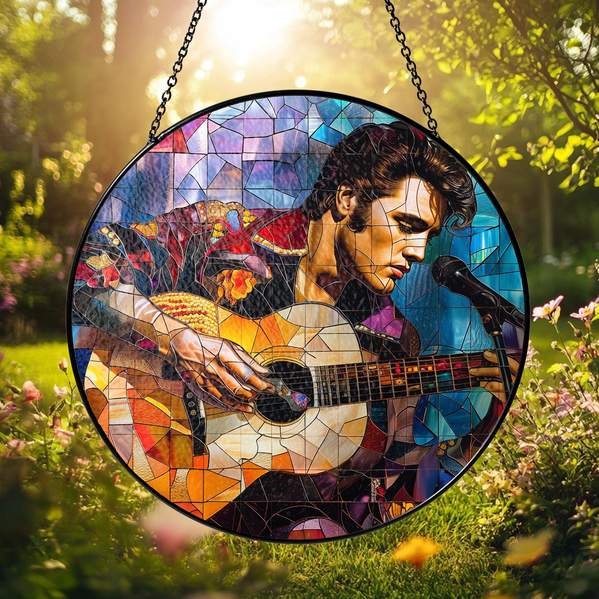 Elvis Presley Stained Glass Suncatcher, the King of Rock Decor, Vintage ...