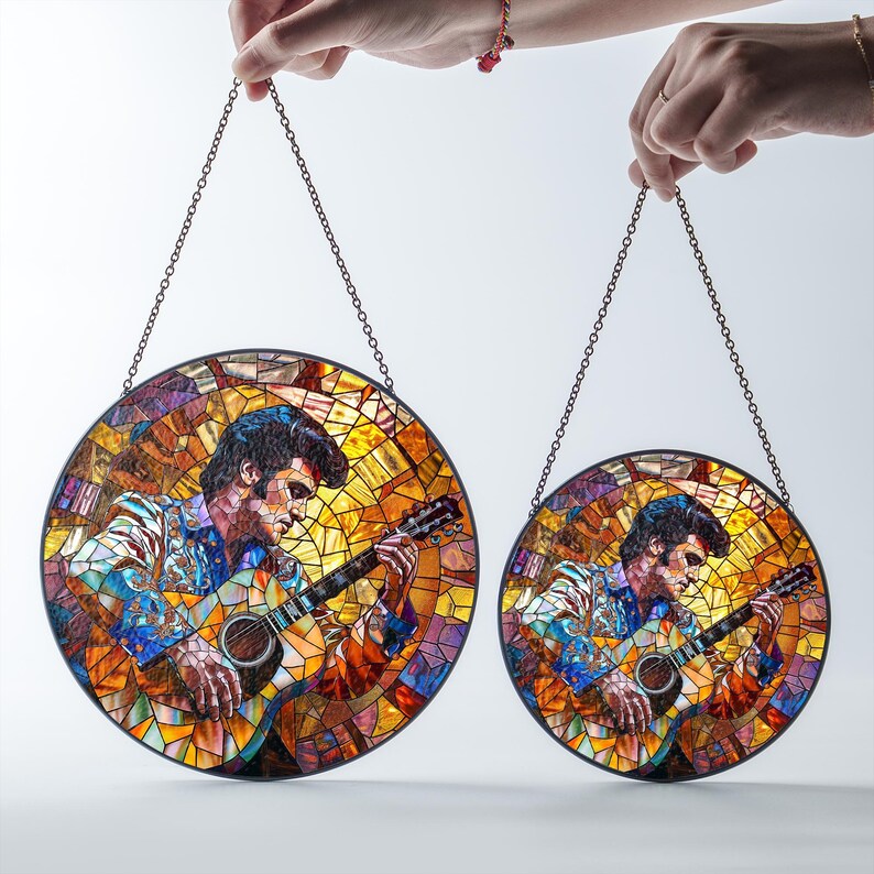 Elvis Presley Stained Glass Suncatcher, Rock and Roll Window Decor, the ...