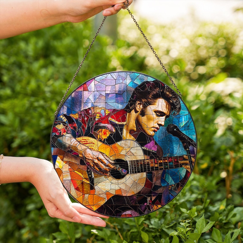 Elvis Presley Stained Glass Suncatcher, the King of Rock Decor, Vintage ...