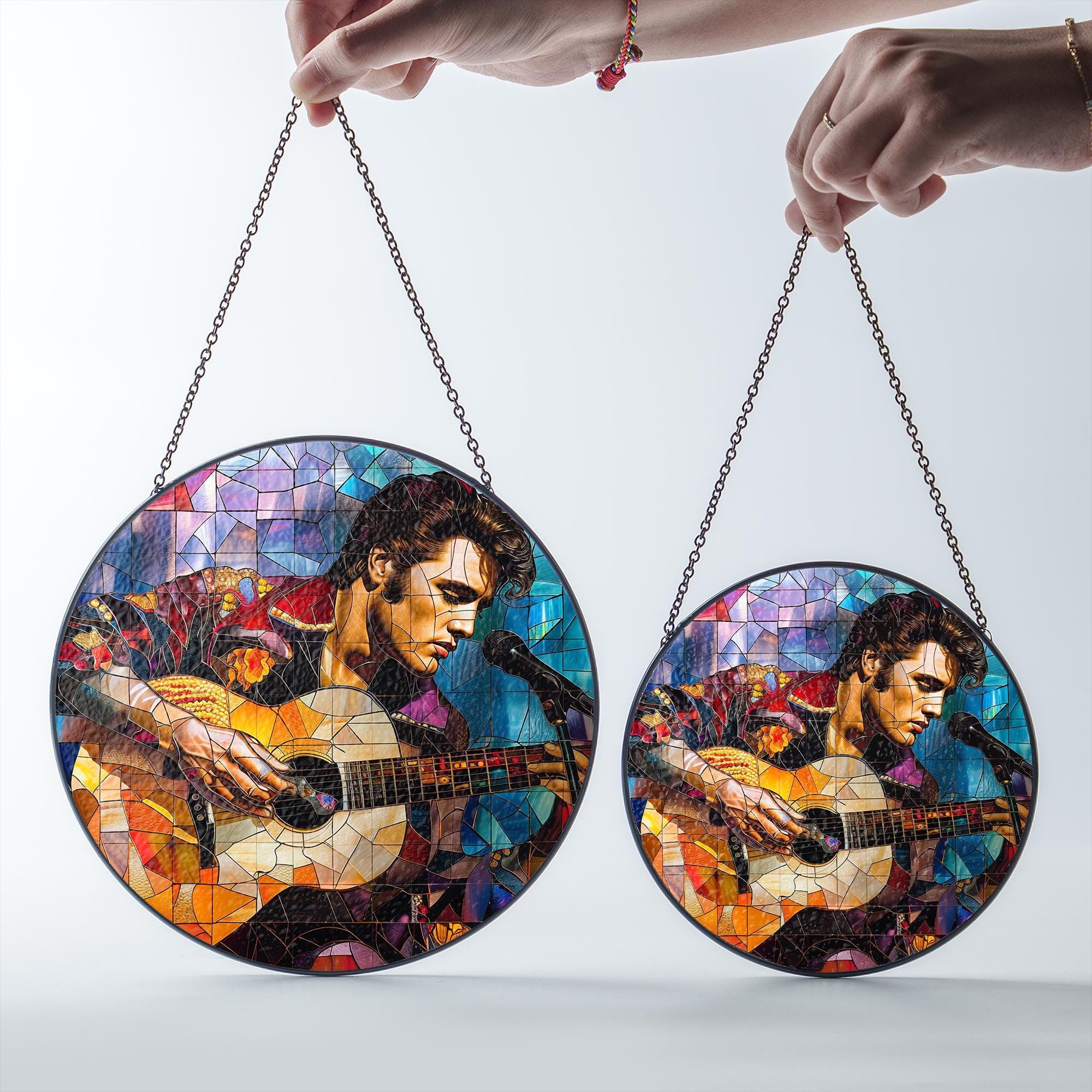 Elvis Presley Stained Glass Suncatcher, the King of Rock Decor, Vintage ...