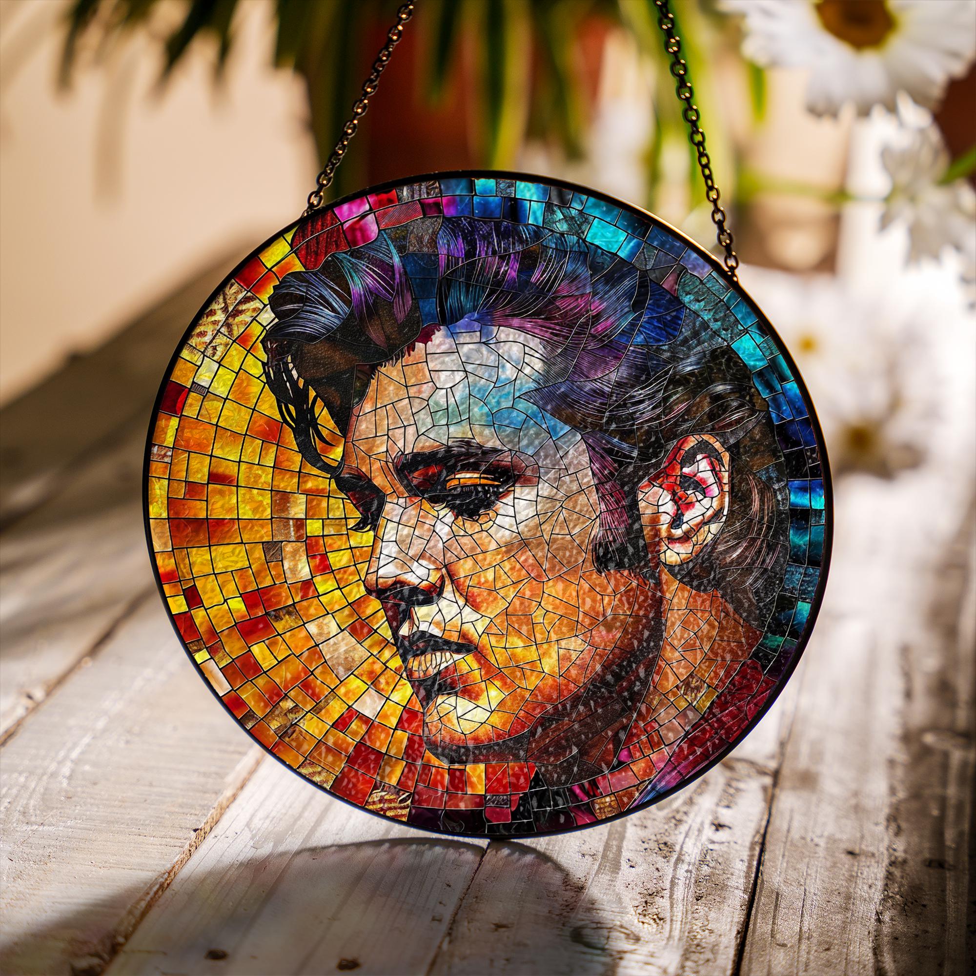 Elvis Presley Stained Glass Suncatcher, Retro 50s Music Decor, Handmade ...