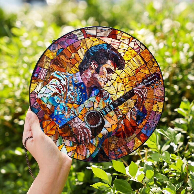 Elvis Presley Stained Glass Suncatcher, Rock and Roll Window Decor, the ...