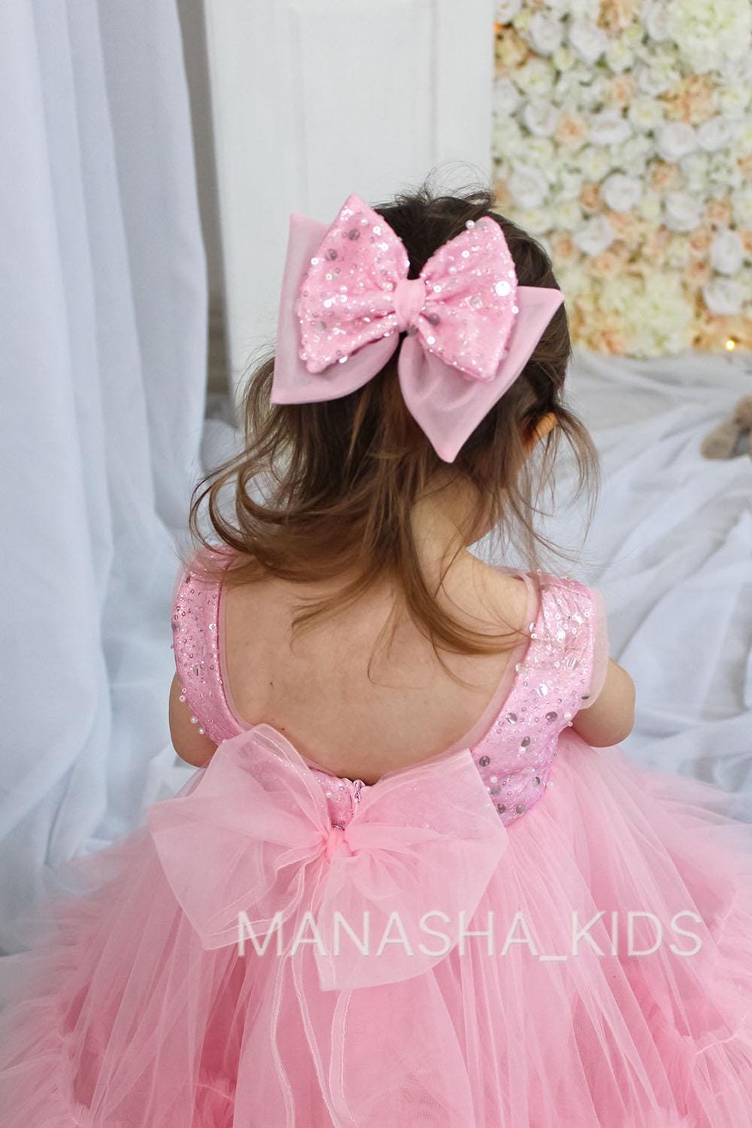 Sparkling Hair Bow, Pink Girl Accessories, Tulle Baby Hair Ties ...