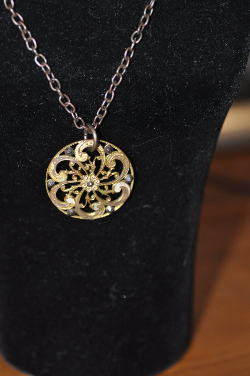 Vintage Button Pendant on Copper Colored Chain | Etsy