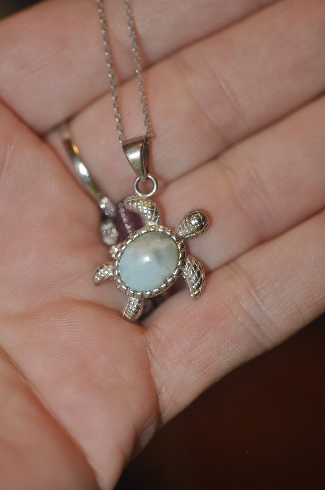 Cute Sterling Silver Larimar Turtle Pendant - Etsy