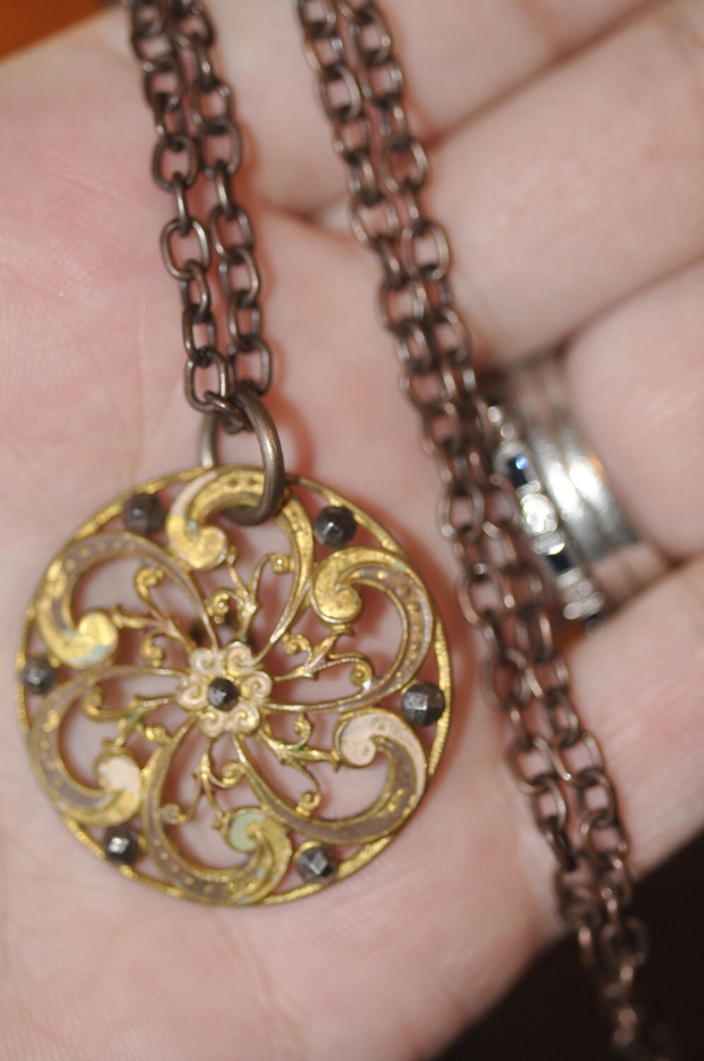 Vintage Button Pendant on Copper Colored Chain | Etsy