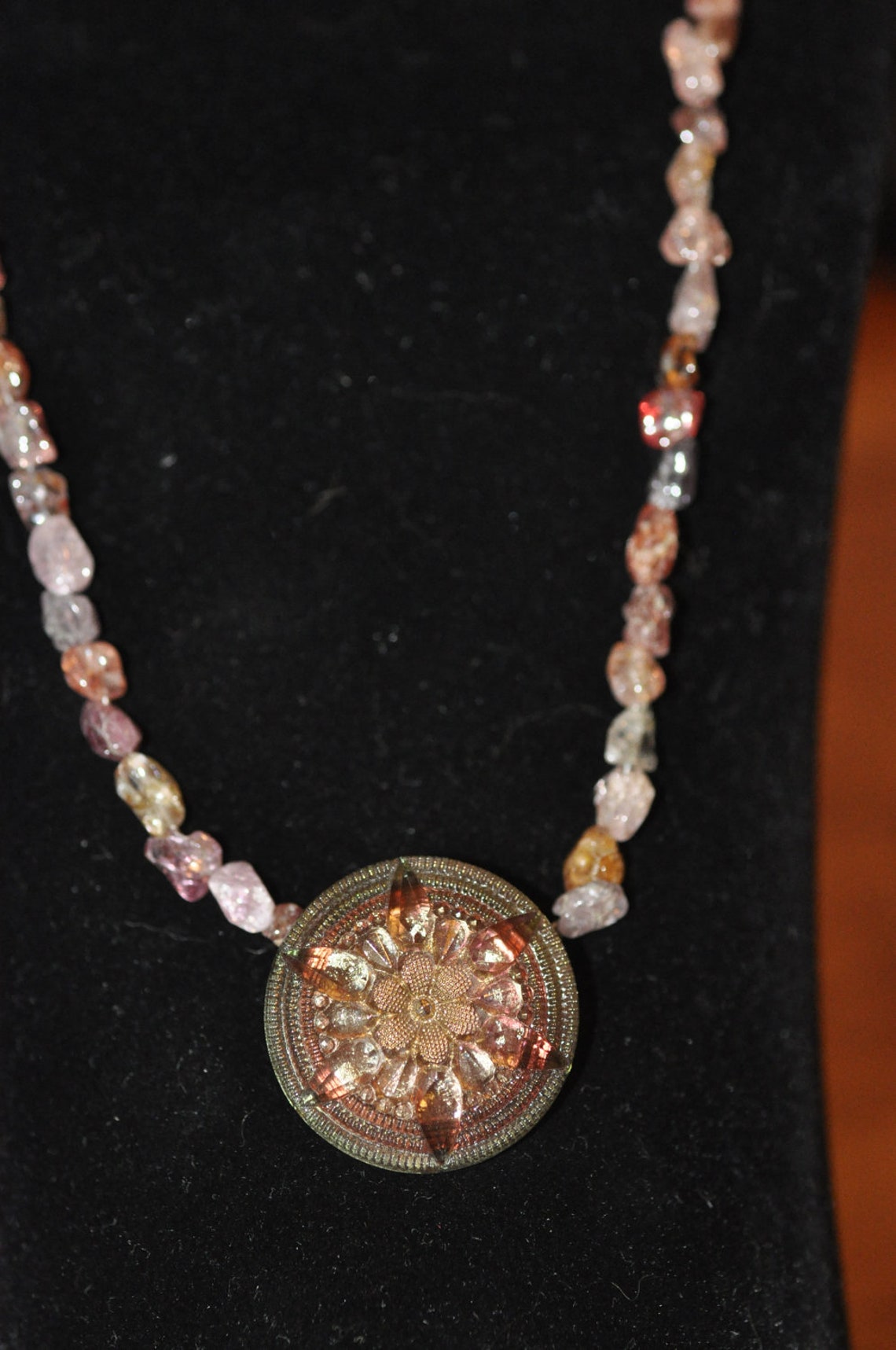 Tourmaline Necklace With Vintage Button Pendant - Etsy