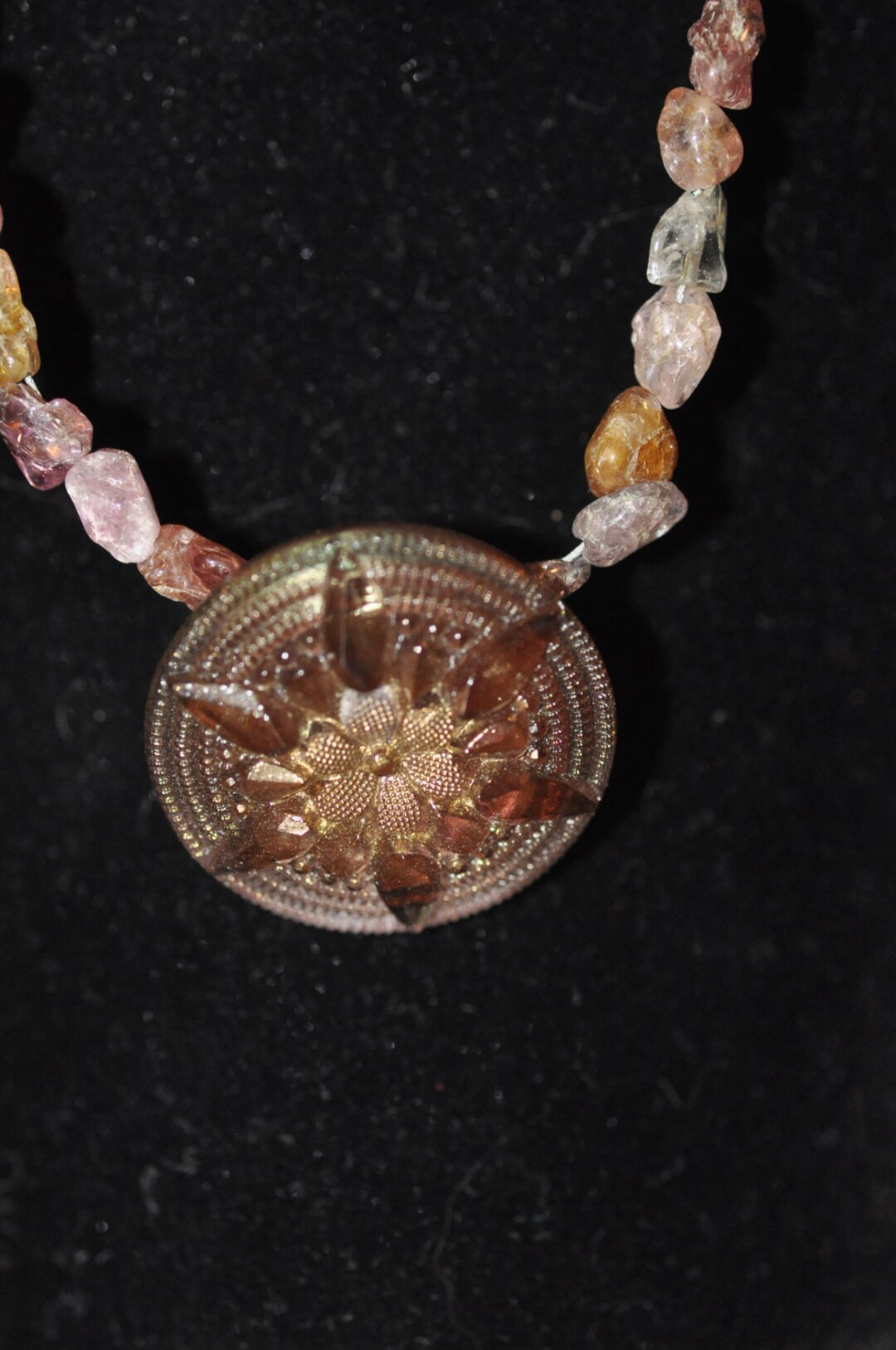 Tourmaline Necklace With Vintage Button Pendant - Etsy