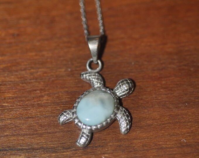 Cute Sterling Silver Larimar Turtle Pendant - Etsy