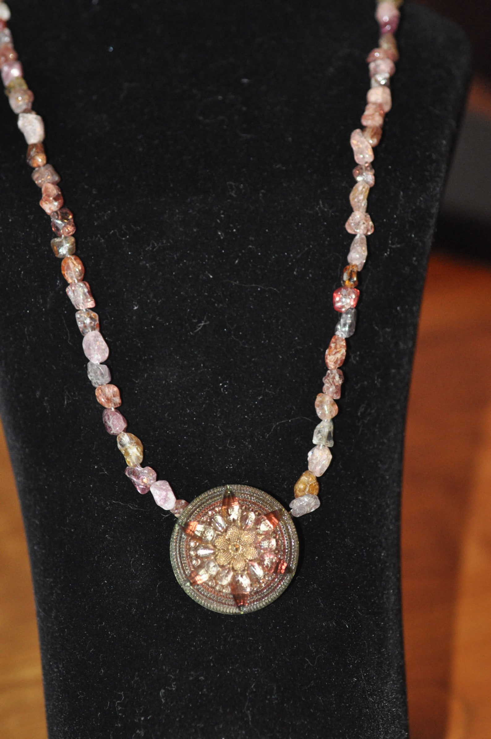Tourmaline Necklace With Vintage Button Pendant - Etsy