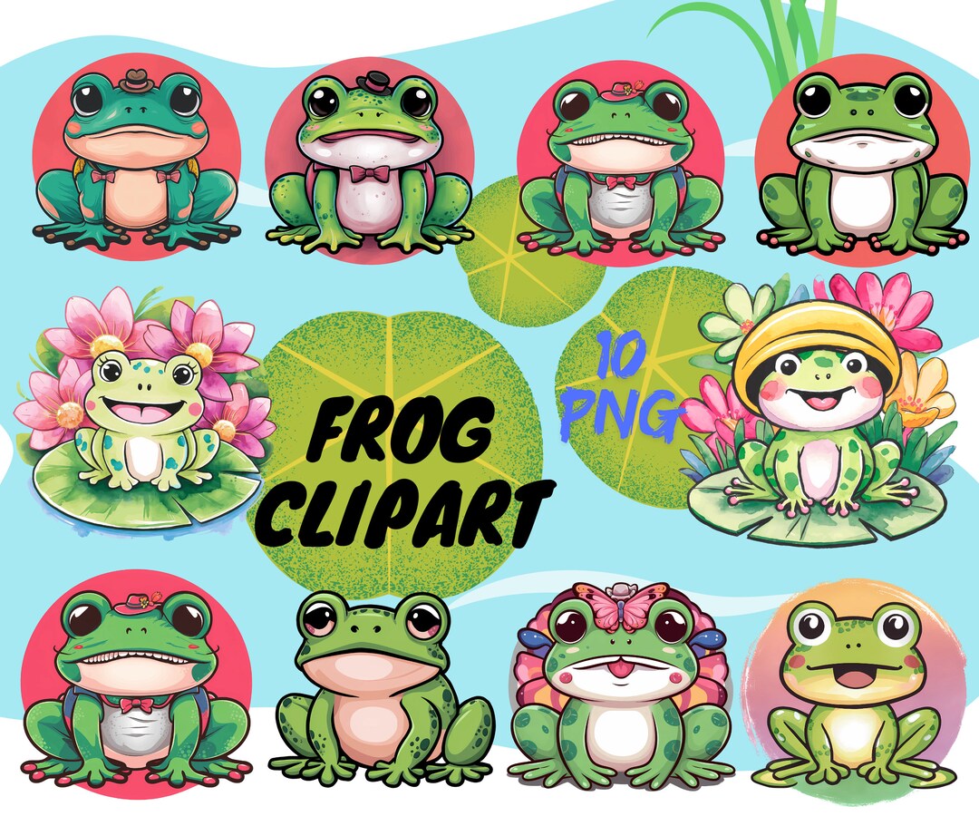 Lily Pad Clipart, Frog Digital Images, Watercolor Frog Illustration ...