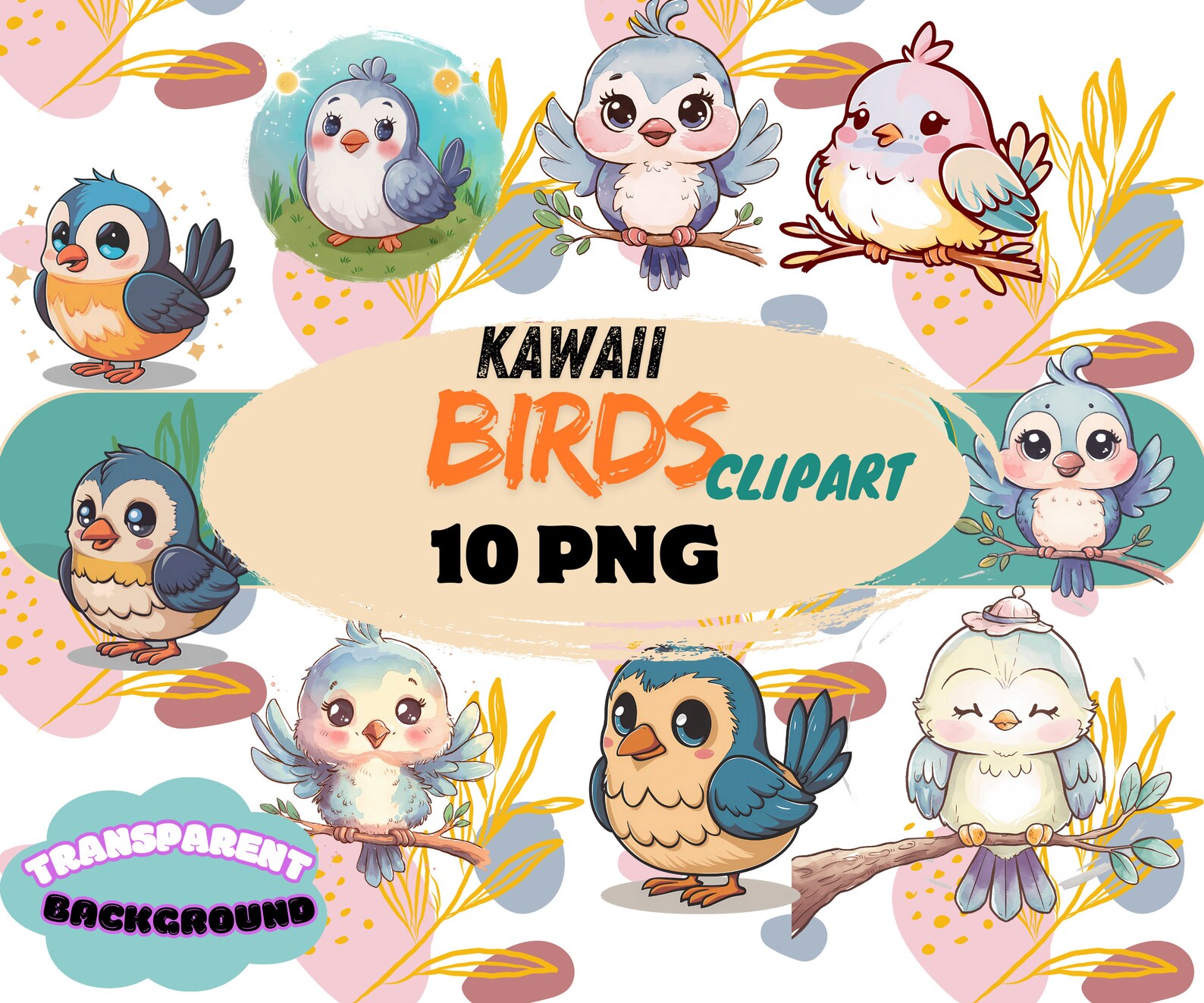 Bird Clipart, Cartoon Birds Clipart, Cute Birds Clipart, Kawaii Clipart ...