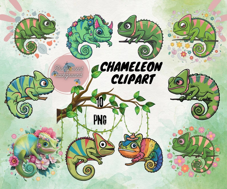 Chameleon Clip Art, Cute Chameleon,reptile Clipart, Chameleon Png - Etsy