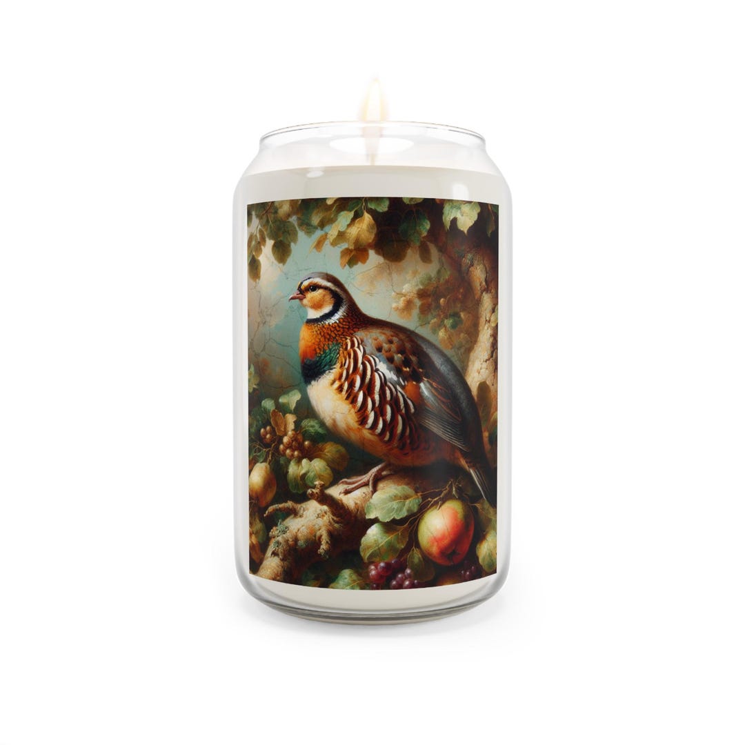 Vintage Partridge in a Pear Tree Print on a Scented Candle, 13 75oz ...