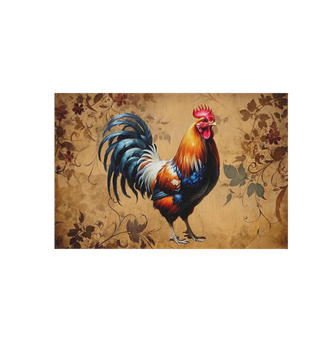 Vintage Rooster Outdoor Rug, Farmhouse Decor, Colorful Chicken Area ...