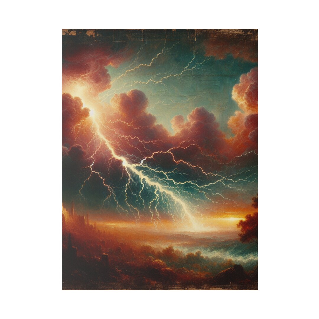 Vintage Lightning Storm Art Print on a Matte Canvas, Stretched, 0.75 ...