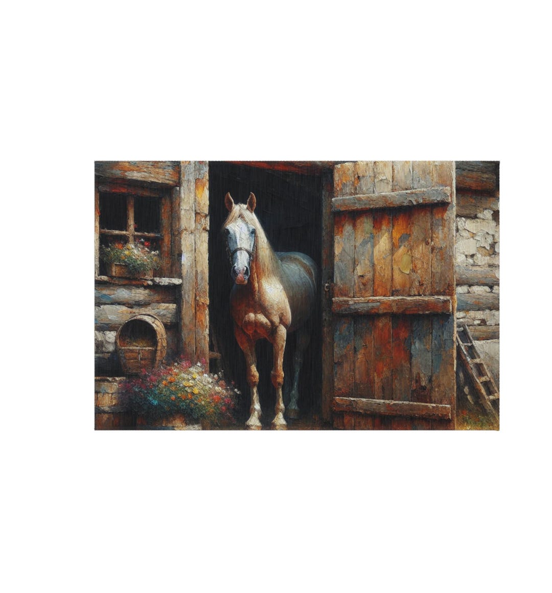 Outdoor Rug, Horse Scene Rug, Rustic Horse Decor, Farmhouse Rug ...