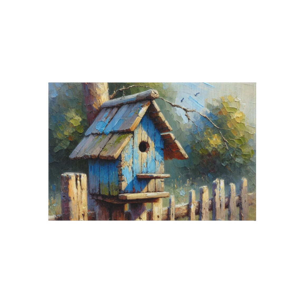 Outdoor Rug Rustic Blue Birdhouse Design, Nature Lover Gift, Patio ...