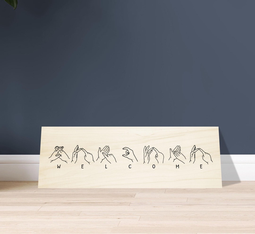 Bsl/british Sign Language Welcome Wood Print 20x60 Cm / 8x24 - Etsy