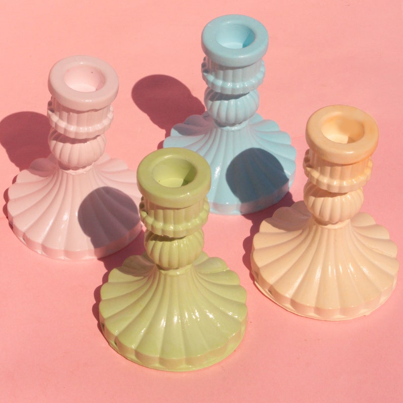Colored Pastel Taper Candle and Holder Set, Handmade Home Decor Gift ...