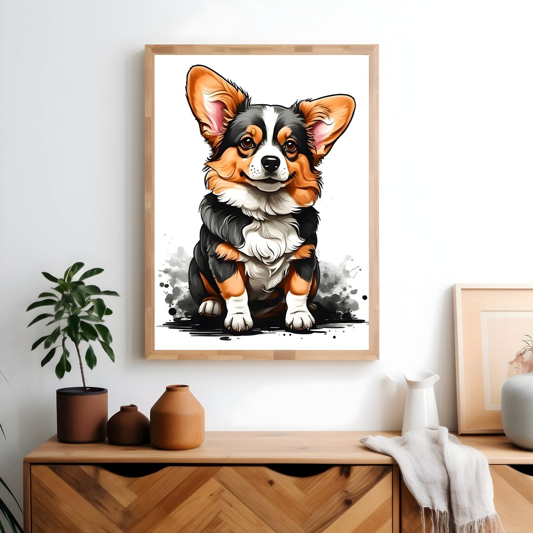 Tricolor Corgi Wall Art, Pembroke Welsh Corgi, Digital Art Print, Cute ...