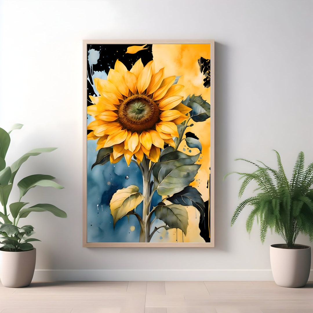 Modern Sunflower Wall Art, Digital Download, Printable Flower Wall Art ...