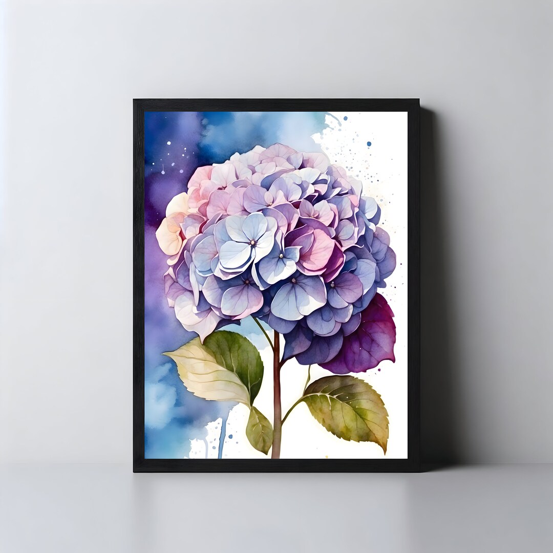 Hydrangea Flower Wall Art, Modern Flower Art, Home Decor, Digital ...
