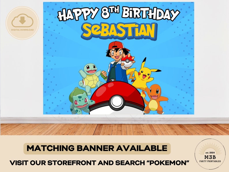 Pokemon Birthday Welcome Sign, Personalized Pikachu Ash Poster ...