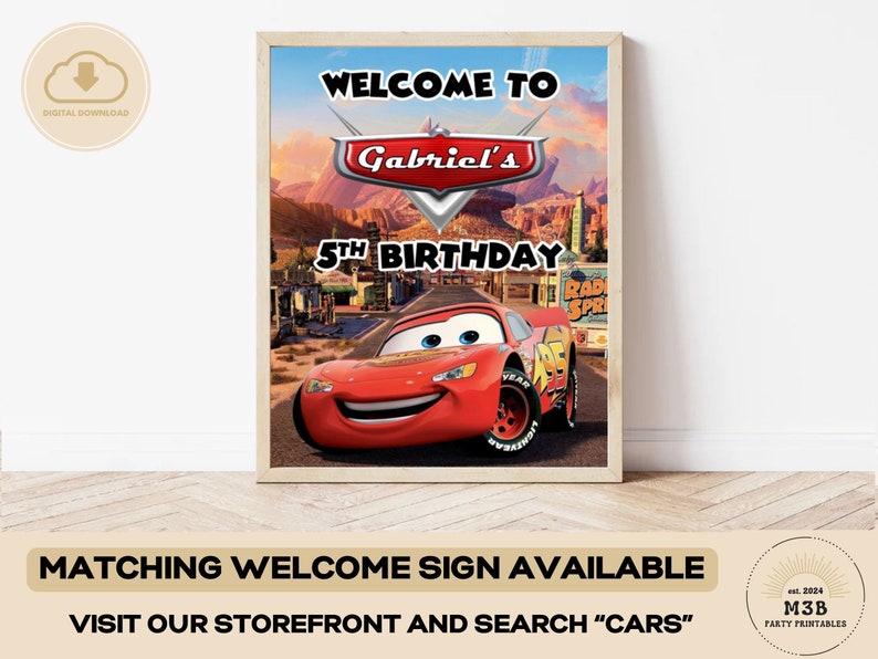 Cars Lightning Mcqueen Backdrop Banner, Personalized Cars Party ...