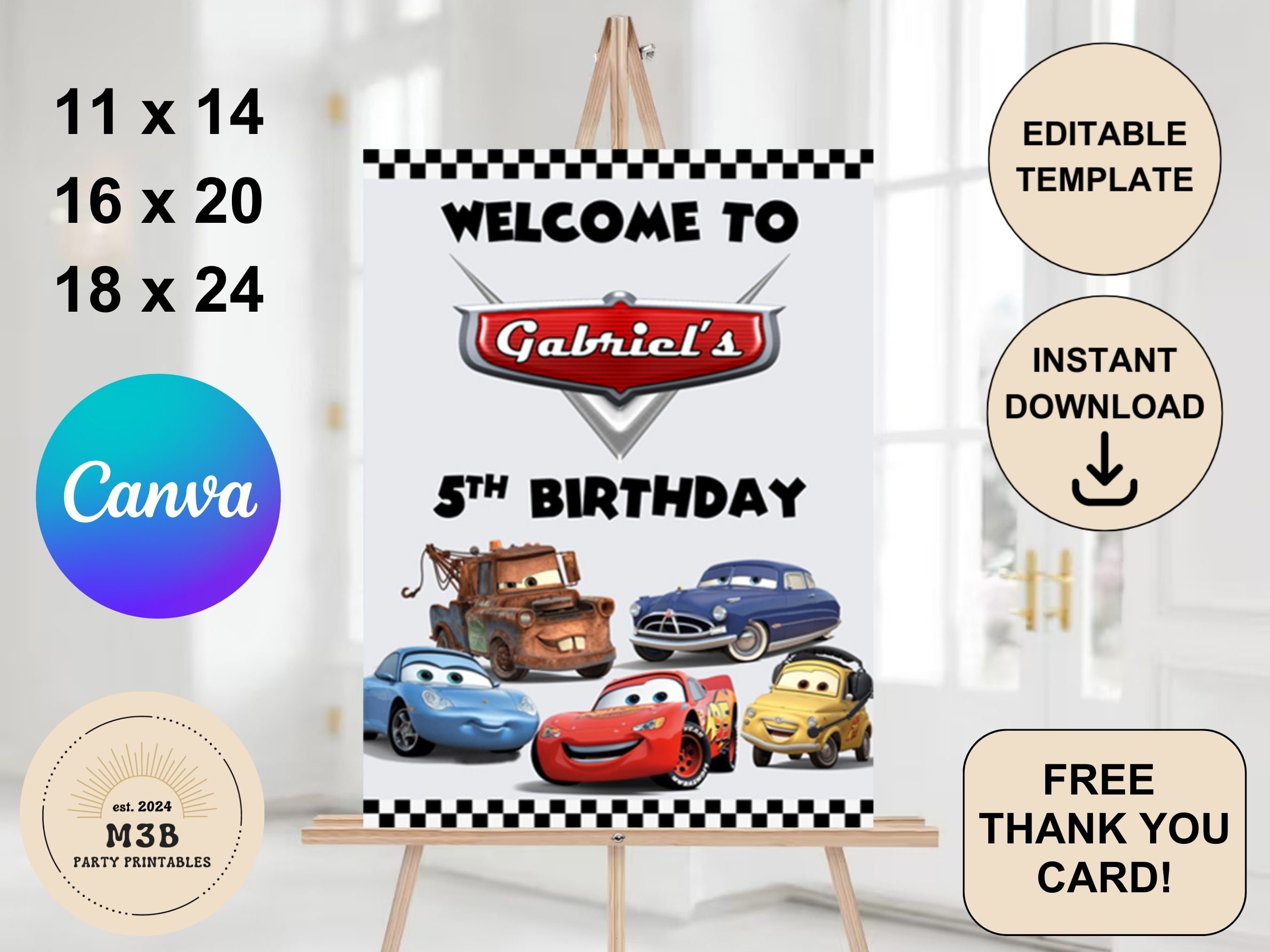 Cars Birthday Welcome Sign, Lightning Mcqueen Custom Editable ...