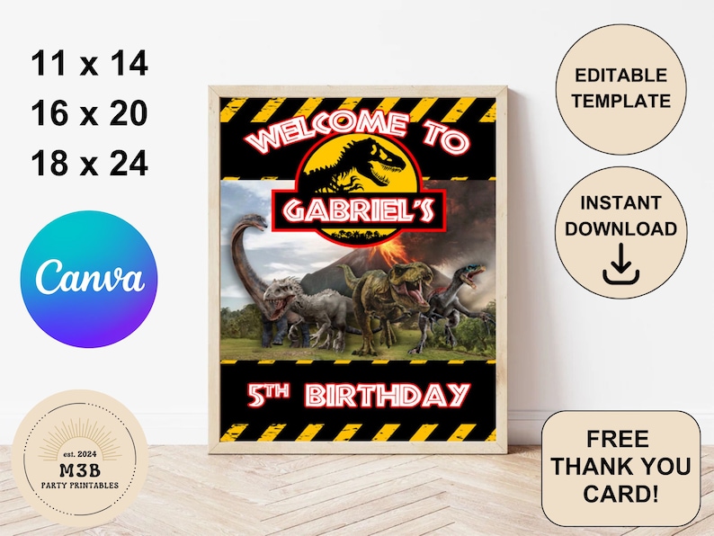 Dinosaur Jurassic Birthday Welcome Sign, Editable Dinosaurs Theme ...