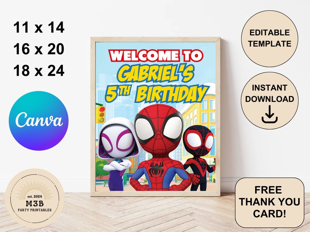 Spidey and His Amazing Friends Birthday Welcome Sign, Spidey ...