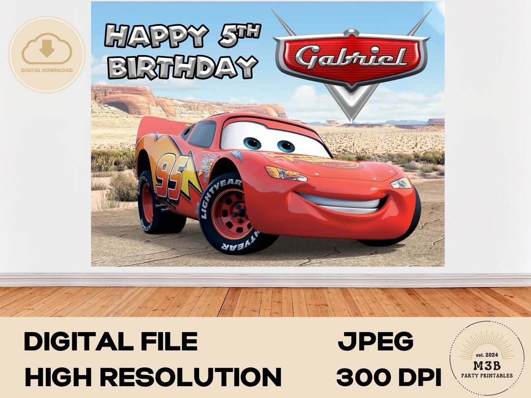Cars Lightning Mcqueen Backdrop Banner, Personalized Cars Party ...