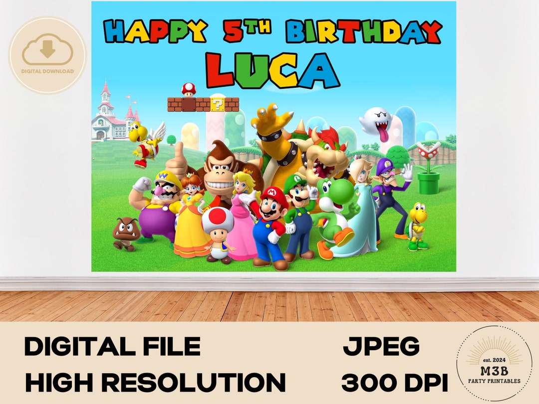 Super Mario Birthday Backdrop Banner, Personalized Mario Party Backdrop ...