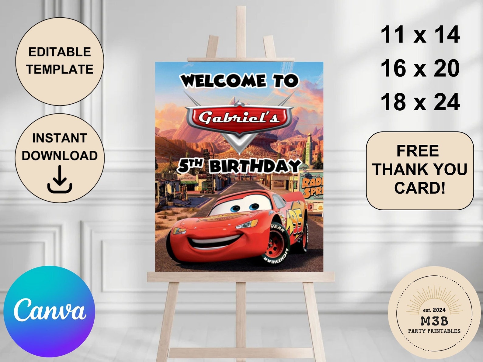 Cars Lightning Mcqueen Birthday Welcome Sign, Cars Custom Editable ...