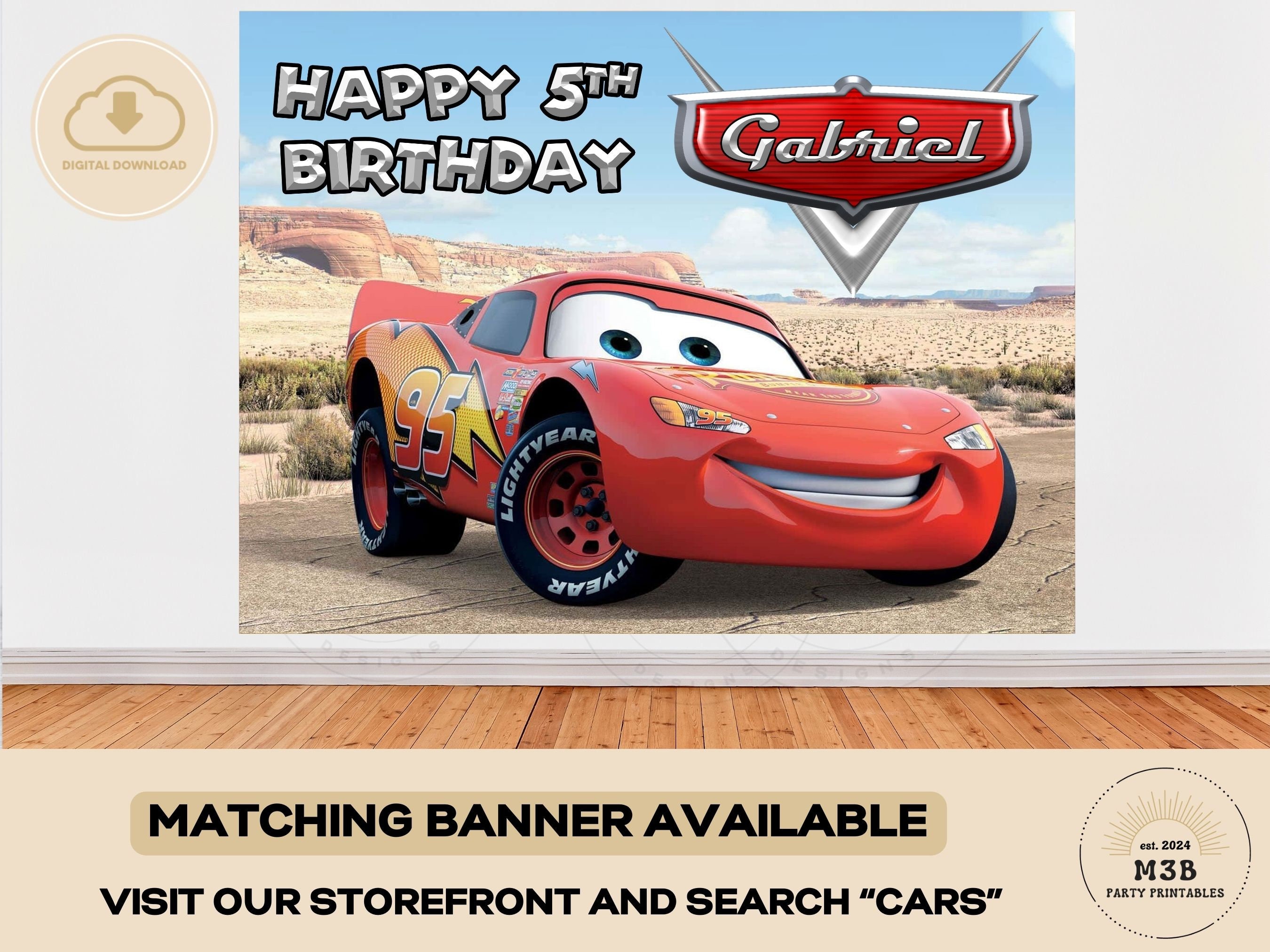 Cars Lightning Mcqueen Birthday Welcome Sign, Cars Custom Editable ...