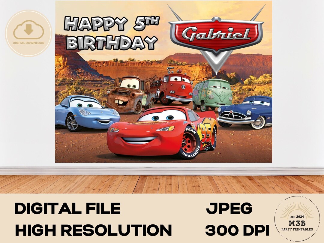 Cars Backdrop Banner, Personalized Cars Party Backdrop, Cars Lightning ...